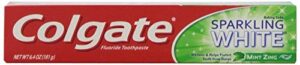 colgate sparkling white baking soda anticavity fluoride toothpaste, mint zing 6 oz