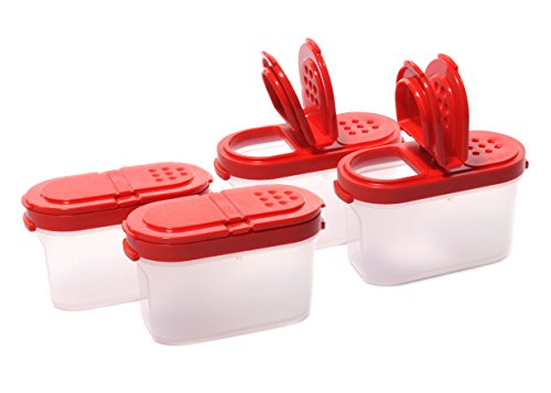 Tupperware Small Spice Shaker (4) pc Set Sheer with Red Seals