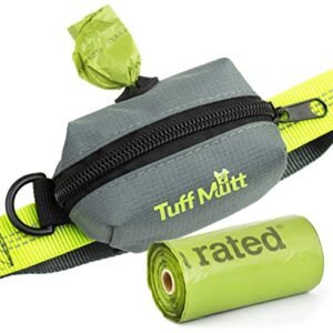 tuff mutt dog poop bag holder for leash, accessory for all leashes, lightweight doggie poop bag dispenser allows for easy access to pet waste bags, includes earth rated doggy bags for poop holders