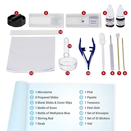 AmScope - 40X-1000X Cordless Student Compound Microscope + Slide Preparation Kit + World of The Microscope Book - M150C-SP14-CLS-50P100S-WM