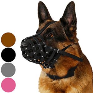 collardirect dog muzzle german shepherd dalmatian doberman setter leather basket medium large breeds black brown (l, black)