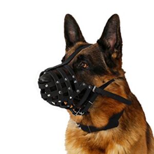 CollarDirect Dog Muzzle German Shepherd Dalmatian Doberman Setter Leather Basket Medium Large Breeds Black Brown (L, Black)