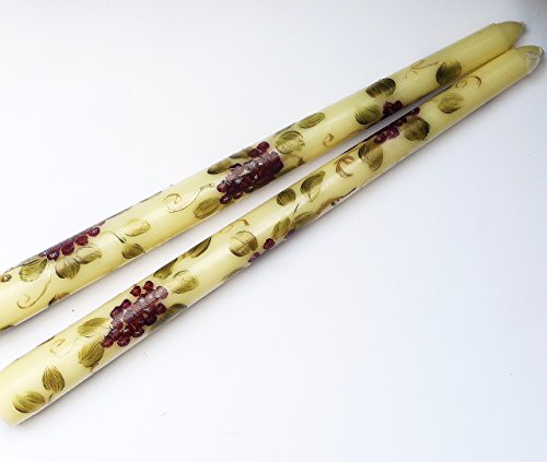 Hand Painted Decorative Taper Candle Set with Grape Clusters and Vines Tuscan Grapevine Decor