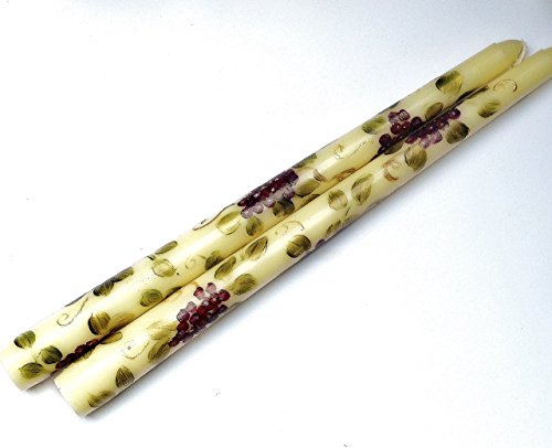 Hand Painted Decorative Taper Candle Set with Grape Clusters and Vines Tuscan Grapevine Decor