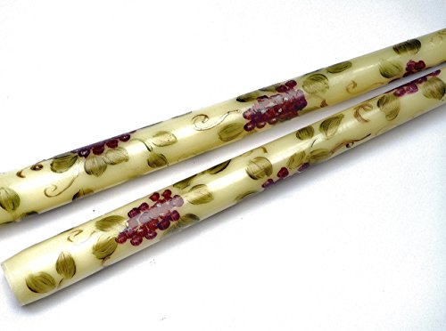 Hand Painted Decorative Taper Candle Set with Grape Clusters and Vines Tuscan Grapevine Decor