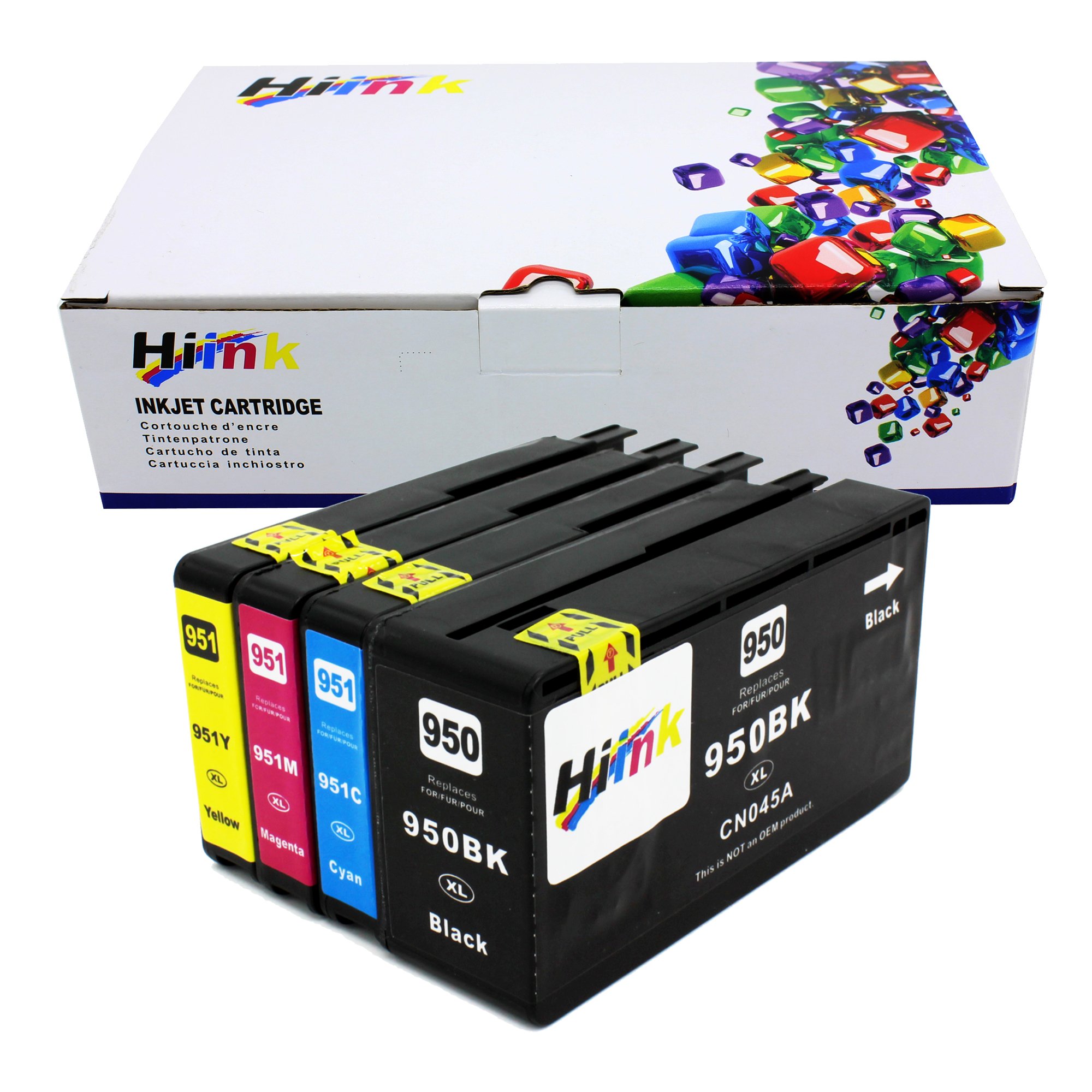 HIINK Compatible Ink Replacement for HP 950 951 950XL 951XL High Yield Ink Cartridges Used in HP OfficeJet Pro 8600 8100 8610 8620 8660 8630 8640 8615 8625 251DW 276DW 271DW (BK, C, M, Y, 4-Pack)