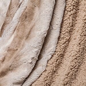 Chanasya Faux Fur Ombre Throw Blanket - Super Soft, Lightweight Minky Blanket with Fuzzy Sherpa Side - 50" x 65” - Brown