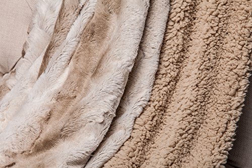 Chanasya Faux Fur Ombre Throw Blanket - Super Soft, Lightweight Minky Blanket with Fuzzy Sherpa Side - 50" x 65” - Brown