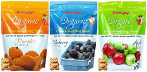 grandma lucy's organic baked treat for dogs, mixed 3 packs x 14 oz - apple, pumpkin and blueberry flavors