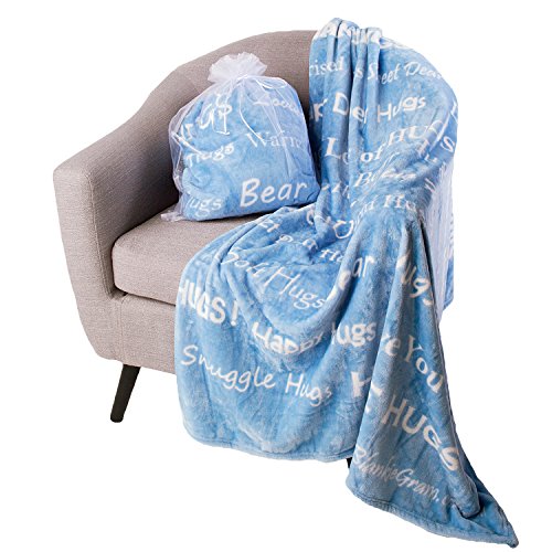 BlankieGram “Hugs” Plush Throw Blanket- Inspired Gift Ideas for The Entire Family, Comfort Gifts, Blue