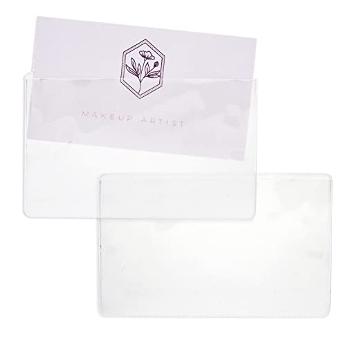 100-Pack Clear Business Card Pockets Holders 3.75x2 in, Self-Adhesive Top Load Plastic Protector and Sleeves Labels, Bulk Set for Storage, Organization, Labeling