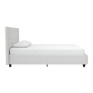 DHP Dakota Upholstered Platform Bed with Diamond Button Tufted Headboard and Footboard, No Box Spring Needed, Full, White Faux Leather