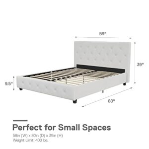 DHP Dakota Upholstered Platform Bed with Diamond Button Tufted Headboard and Footboard, No Box Spring Needed, Full, White Faux Leather