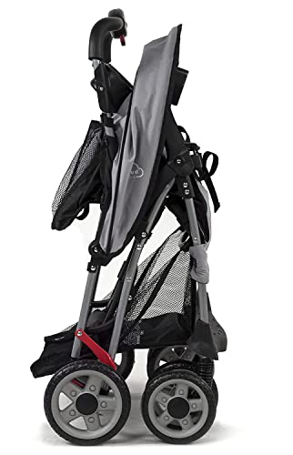 Kolcraft Cloud Plus Lightweight Easy Fold Compact Toddler Stroller and Baby Stroller for Travel, Large Storage Basket, Multi-Position Recline, Convenient One-hand Fold, 13 lbs - Slate Gray