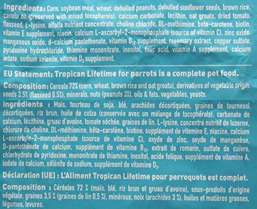 Hari Hagen Tropican Lifetime Formula Parrot Food, 4 lb Parrot Food with Peanuts & Sunflower Seeds and Balance Nutrition Levels