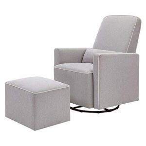 davinci olive upholstered swivel glider with bonus ottoman in polyester grey with cream piping, greenguard gold & certipur-us certified