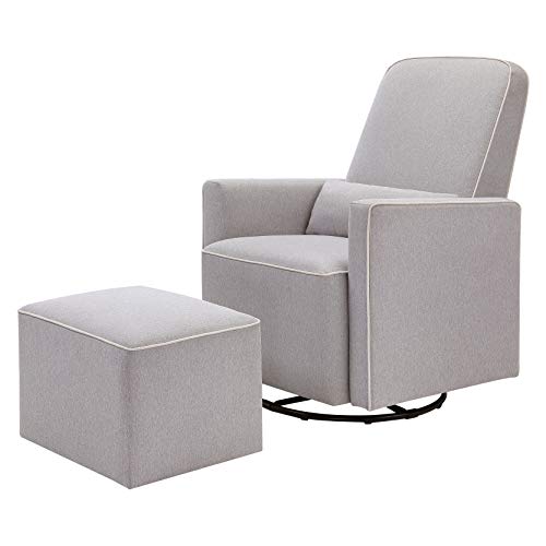 DaVinci Olive Upholstered Swivel Glider with Bonus Ottoman in Polyester Grey with Cream Piping, Greenguard Gold & CertiPUR-US Certified