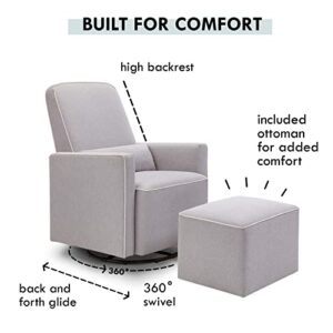 DaVinci Olive Upholstered Swivel Glider with Bonus Ottoman in Polyester Grey with Cream Piping, Greenguard Gold & CertiPUR-US Certified