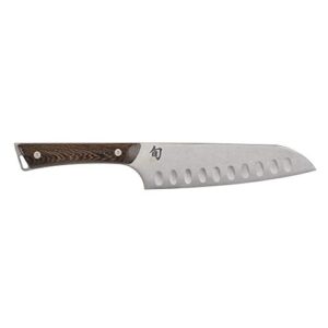 shun kanso santoku 7 inch hollow ground premium stainless steel blade and wood handle traditional asian design handcrafted in japan, multi-purpose kitchen knife