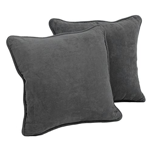 Blazing Needles Corded Microsuede Throw Pillow, 18", Steel Grey 2 Count