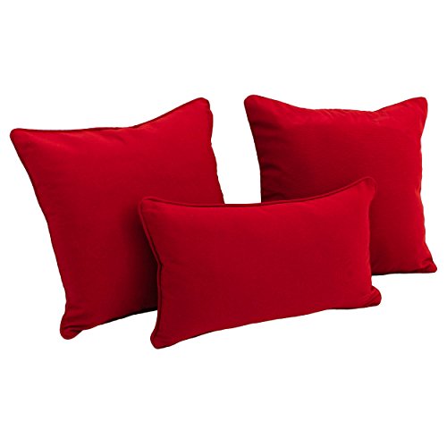 Blazing Needles Corded Twill Throw Pillow Set, Red 3 Count