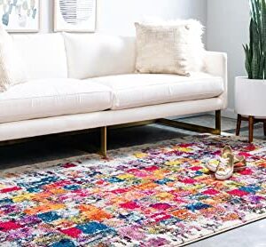 Unique Loom Estrella Collection Abstract, Bright Colors, Distressed, Modern Area Rug, 8 ft x 11 ft, Multi/Beige