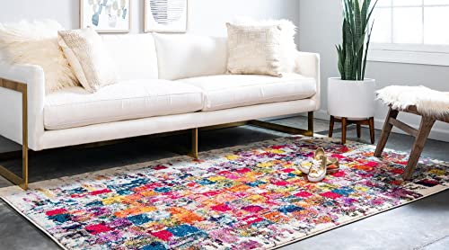 Unique Loom Estrella Collection Abstract, Bright Colors, Distressed, Modern Area Rug, 8 ft x 11 ft, Multi/Beige