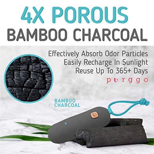 PURGGO Bamboo Charcoal Shoe Deodorizer Air Purifying Bag - Natural Odor Eliminator - Last 365+ Days - No Chemicals - Air Freshener for Shoes and Closet - Remove Odor Naturally - [2 Pack] [Gray]