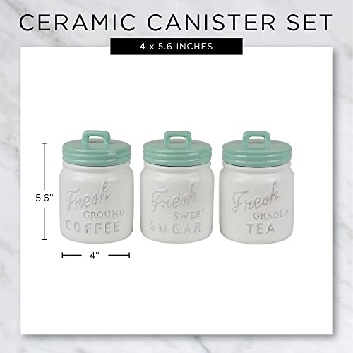 DII Kitchen Accessories Collection Ceramics, Jar Canister Set, Aqua, 3