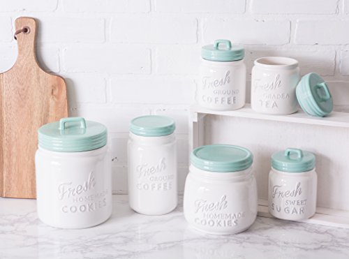 DII Kitchen Accessories Collection Ceramics, Jar Canister Set, Aqua, 3