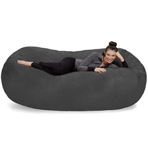 sofa sack - plush bean bag with super soft microsuede cover - xl memory foam stuffed lounger chairs for kids, adults, couples - jumbo furniture - charcoal 7.5'