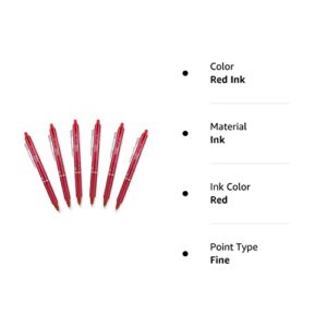 PILOT FriXion Ball 0.7mm Erasable Gel Pens, Fine Point, Red Ink, Pack Of 6