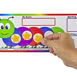 Kenson Kids “I Can Do It!” Caterpillar Token Board 10 Pack – Dry Erase Classroom- Student Incentive Star Charts - Ages 3-10 - Positive Reinforcement Boards with Customizable Goal Box-Measures 5 x 11”