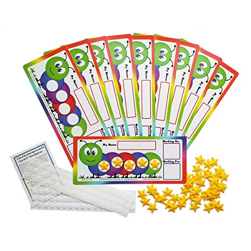 Kenson Kids “I Can Do It!” Caterpillar Token Board 10 Pack – Dry Erase Classroom- Student Incentive Star Charts - Ages 3-10 - Positive Reinforcement Boards with Customizable Goal Box-Measures 5 x 11”