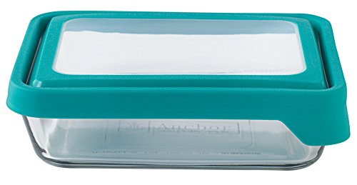 Anchor Hocking TrueSeal Glass Food Storage Container with Lid, Teal, 6 Cup