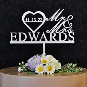 Personalized Wedding Cake Toppers, Customize Wedding Date And Last Name, Bride & Groom,Mr& Mrs Cake Topper,Wedding Favors,Cake Topper,Wedding Decorations For Reception,Wedding Cake Toppers (Wood)