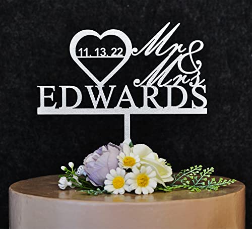 Personalized Wedding Cake Toppers, Customize Wedding Date And Last Name, Bride & Groom,Mr& Mrs Cake Topper,Wedding Favors,Cake Topper,Wedding Decorations For Reception,Wedding Cake Toppers (Wood)