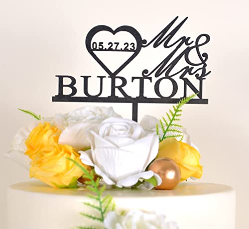 Personalized Wedding Cake Toppers, Customize Wedding Date And Last Name, Bride & Groom,Mr& Mrs Cake Topper,Wedding Favors,Cake Topper,Wedding Decorations For Reception,Wedding Cake Toppers (Wood)