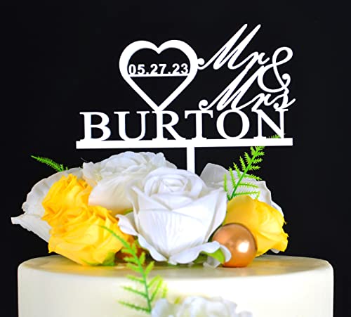 Personalized Wedding Cake Toppers, Customize Wedding Date And Last Name, Bride & Groom,Mr& Mrs Cake Topper,Wedding Favors,Cake Topper,Wedding Decorations For Reception,Wedding Cake Toppers (Wood)