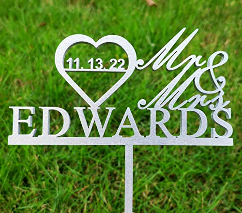 Personalized Wedding Cake Toppers, Customize Wedding Date And Last Name, Bride & Groom,Mr& Mrs Cake Topper,Wedding Favors,Cake Topper,Wedding Decorations For Reception,Wedding Cake Toppers (Wood)