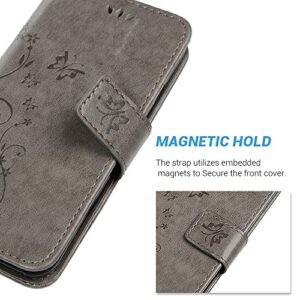 Wallet Case Compatible with iPhone 6, Luxury PU Leather Butterfly Embossed Flip Case with Kickstand Card Holder, Protective Shockproof Case Wrist Strap Removable Flip Cover 4.7 inch