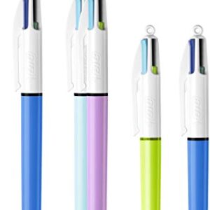 BIC 4 Colours Family Pen Pack - Variety Pack of 4 Pens Total (2 Original Size and 2 Mini Size) - Mix of Original and Fashion Colour Inks