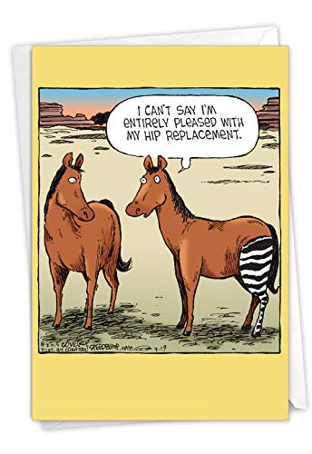 NobleWorks - Funny Get Well Soon Card with Envelope - Surgery Humor, Feel Better Recovery Greeting Card - Hip Replacement C1770GWG