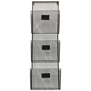 Three Tier Wall File Holder – Durable Black Metal Rack with Spacious Slots for Easy Organization, Mounts on Wall and Door for Office, Home, and Work – by Designstyles