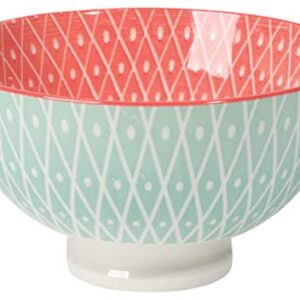 Now Designs Pink Geo Stamped Porcelain Bowls 4 inch, Set of 6, Blue Geo/Pink, 10 oz (5042010aa)