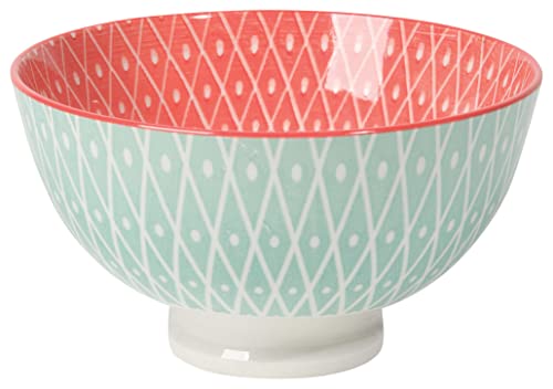 Now Designs Pink Geo Stamped Porcelain Bowls 4 inch, Set of 6, Blue Geo/Pink, 10 oz (5042010aa)