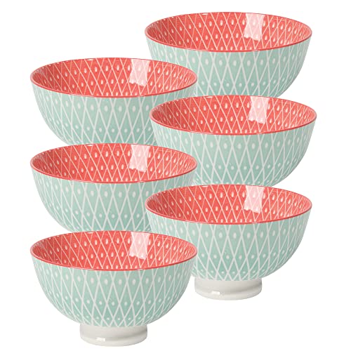 Now Designs Pink Geo Stamped Porcelain Bowls 4 inch, Set of 6, Blue Geo/Pink, 10 oz (5042010aa)