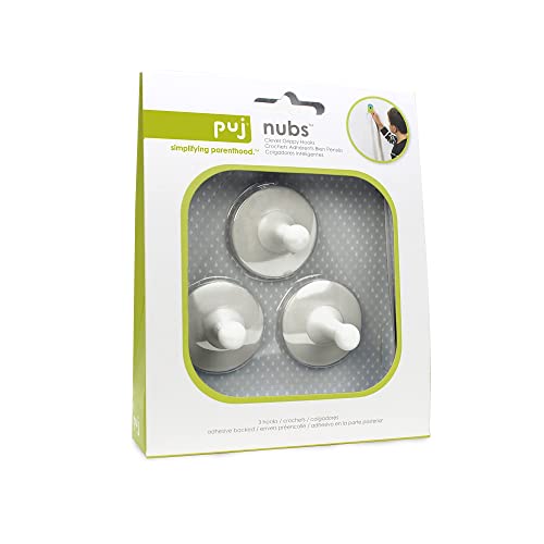 Puj – Nubs, Peel ‘N Stick Adhesive Hooks, Soft and Grippy Wall Hooks for Hanging Bathroom Accessories and Household Items, Easy-to-Install Wall Hangers, Pack of 3, White