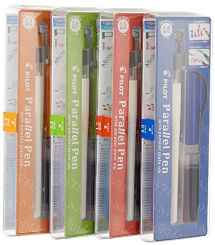 PILOT Parallel 4 Nib Calligraphy Pen Set, 1.5mm, 2.4mm, 3.8mm & 6.0mm Nibs, Includes 4 Black & 4 Red Ink Cartridges (90078)