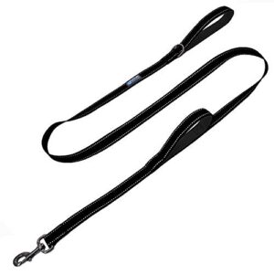 max and neo double handle traffic dog leash reflective - we donate a leash to a dog rescue for every leash sold (black, 6 ft)